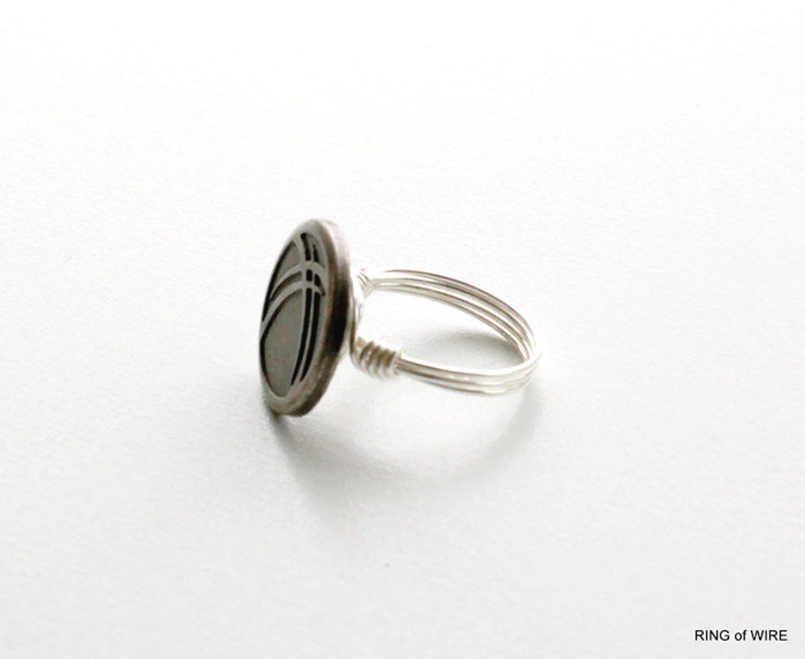 Silver Button Ring, Art Deco Button Ring, Wire Wrapped Ring, Silver ...