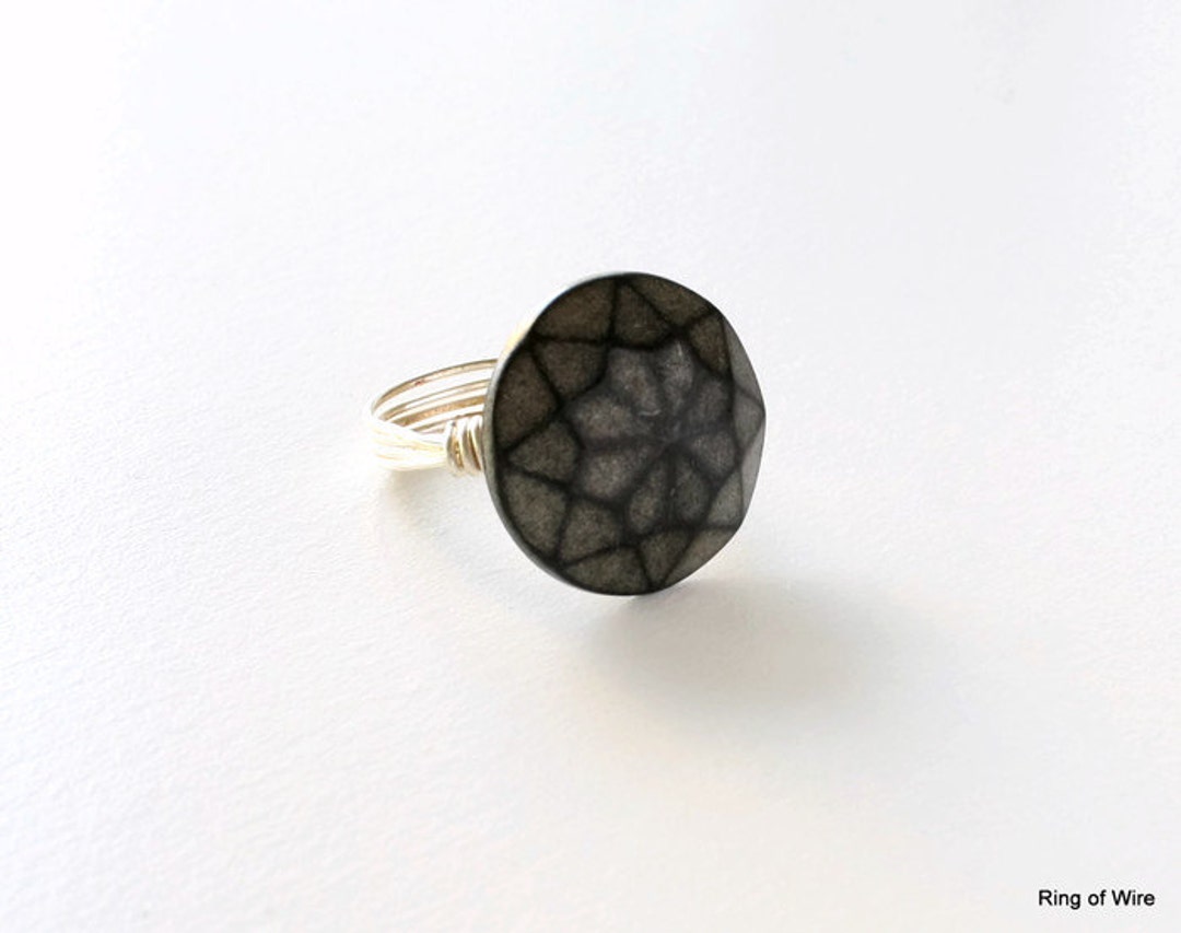 Silver Button Ring, Gun Metal Button Ring, Diamond Facets Button Ring ...