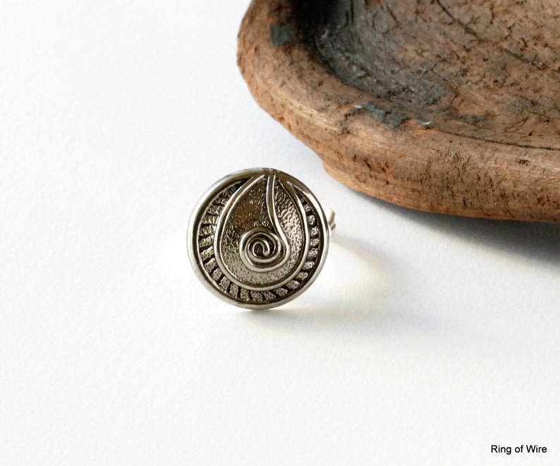 Silver Button Ring, Button Jewelry, Metal Button Ring, Silver Ring ...