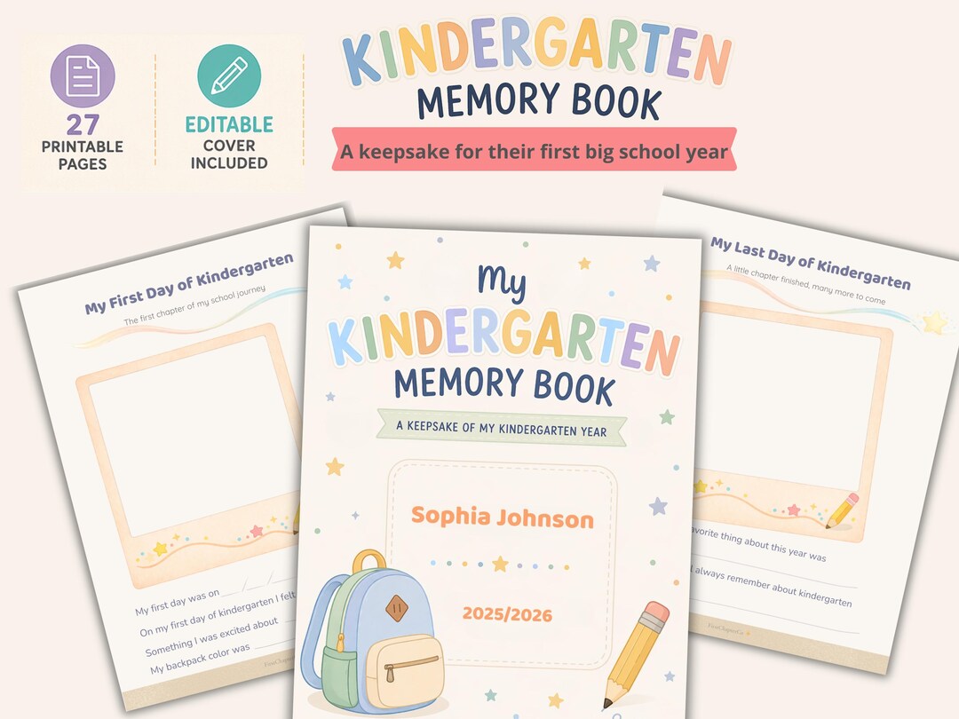 Kindergarten Memory Book Printable | End of School Year Keepsake ...