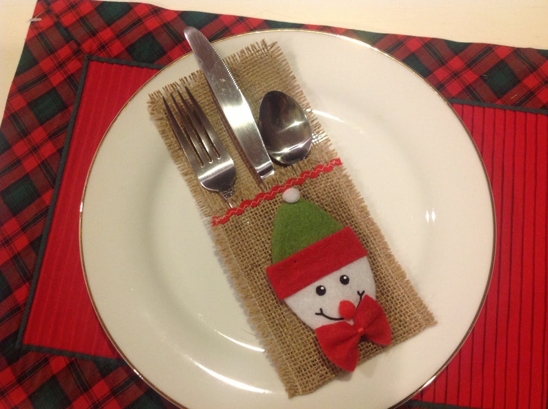Snowman Burlap Silverware Christmas Decor Silverware Holder | Etsy