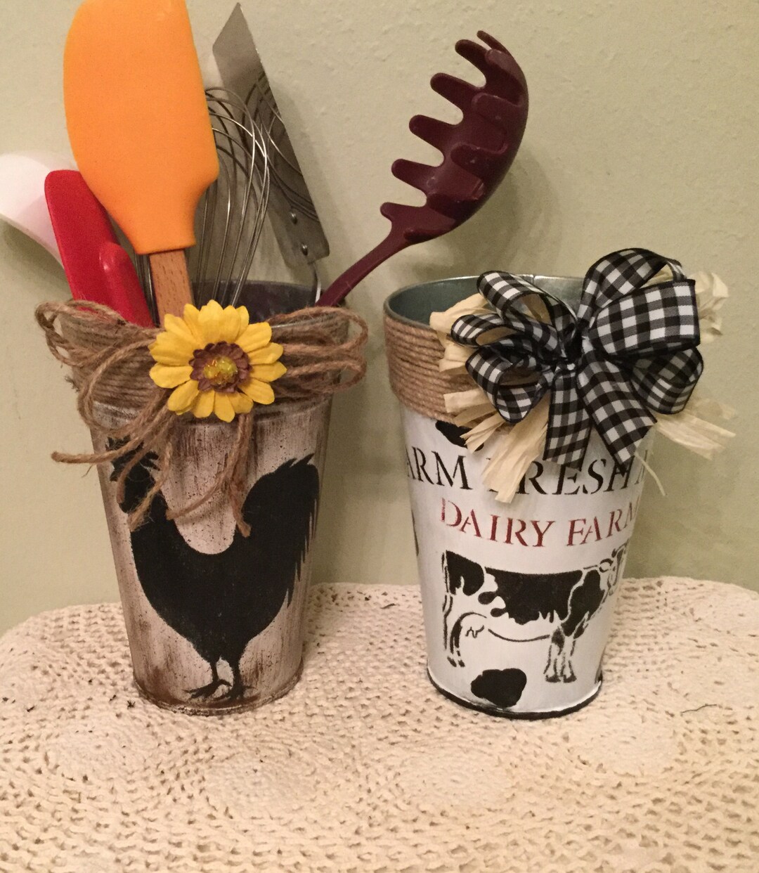Rooster or Cow Utensil Holder Kitchen Farm Kitchen.housewarming Country ...