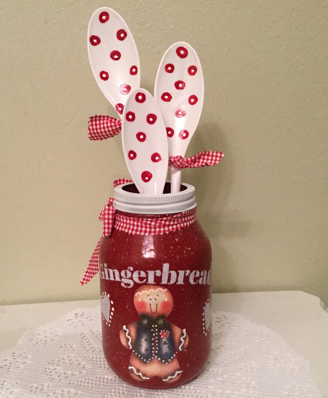 New Gingerbread Spoons in Red Quart Jar Housewarming Holiday Christmas ...