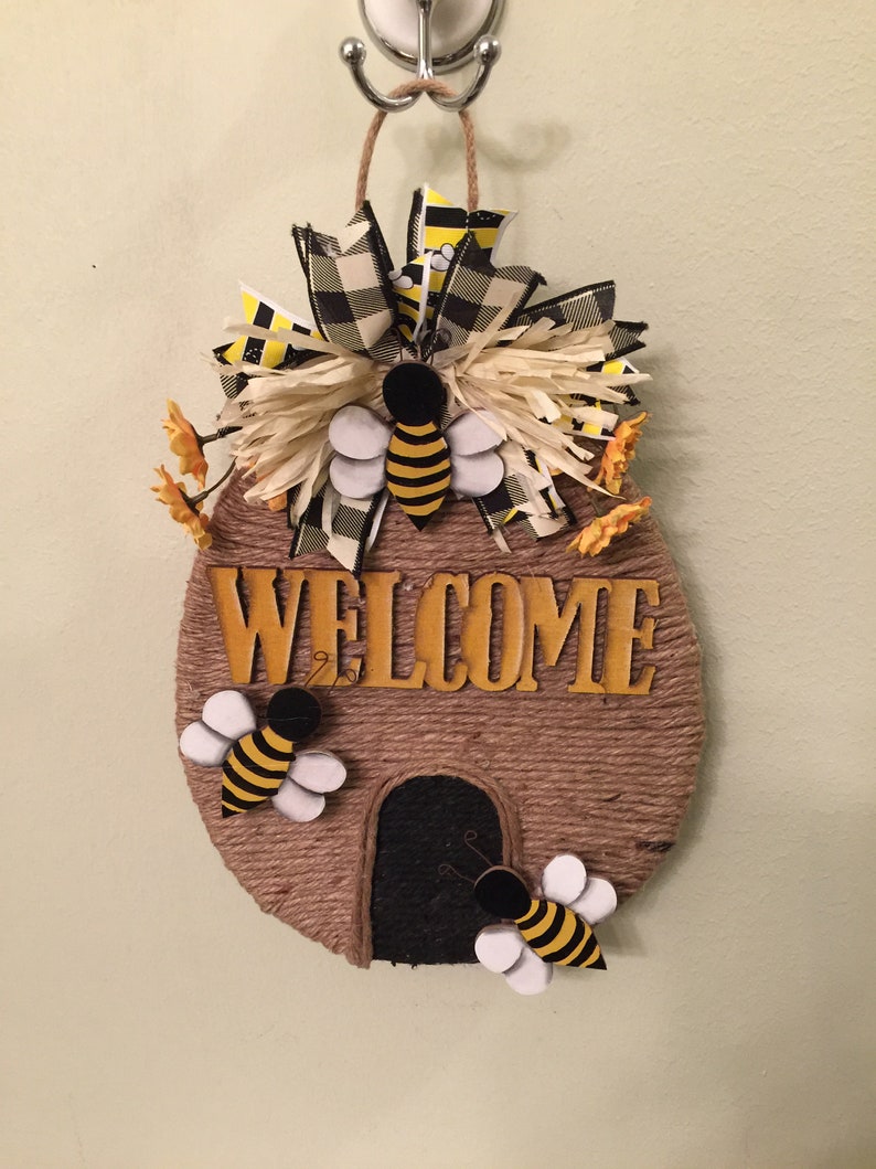 Bee Door Wall Decor Spring Floral Welcome Bee Sign | Etsy