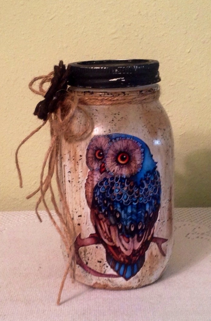 Mason Upcycled Quart Jar.owl Decor Country Home Owl Lover - Etsy