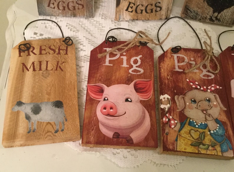Rooster Cow Pig Upcycled Wood Sign Farm Sign Housewarming | Etsy