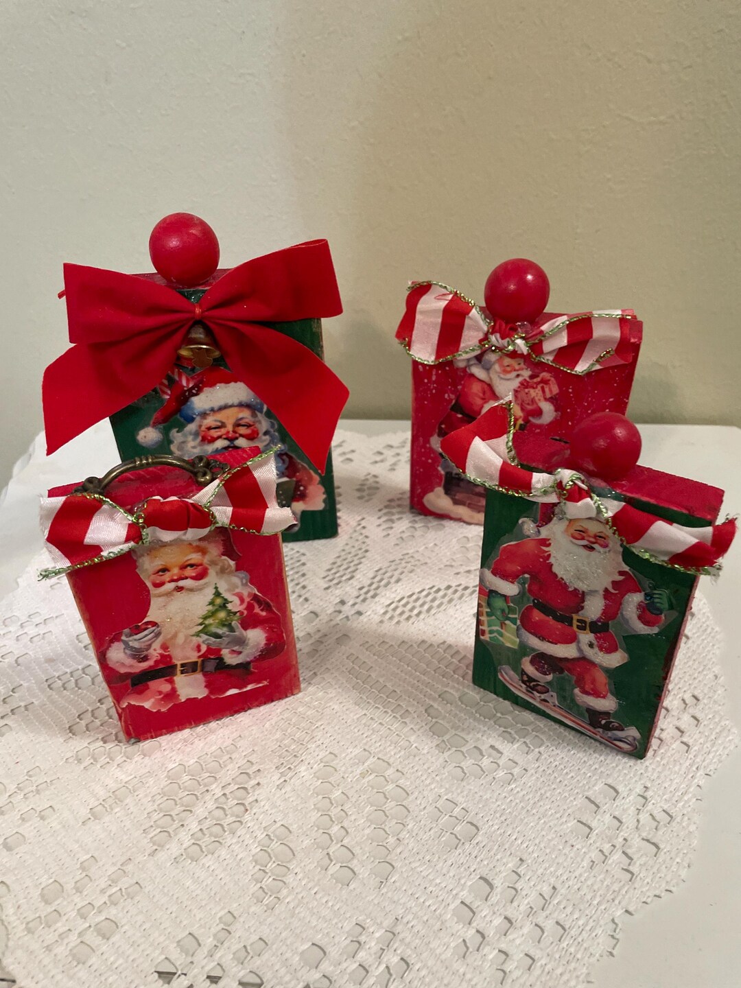 Santa Holiday Blocks Set of 4 Sill Setters Housewarming Christmas Santa ...