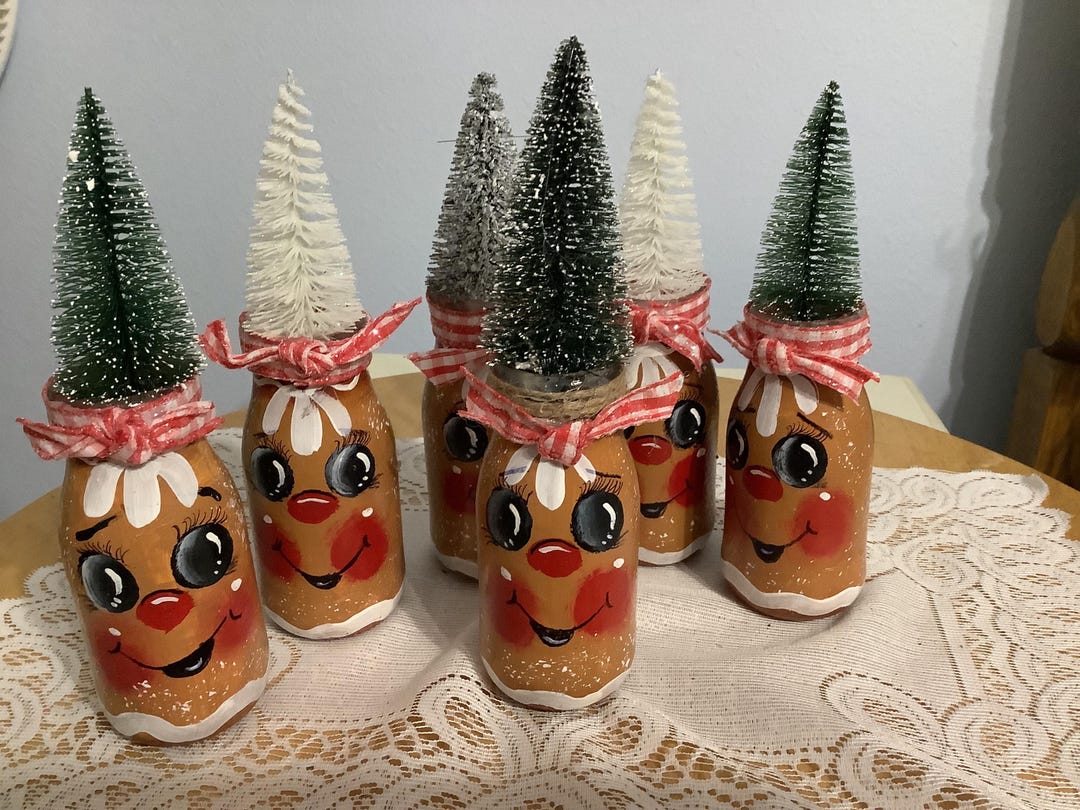 One Gingerbread Bottle With Tree. Handpainted Milk Bottle Shape With ...