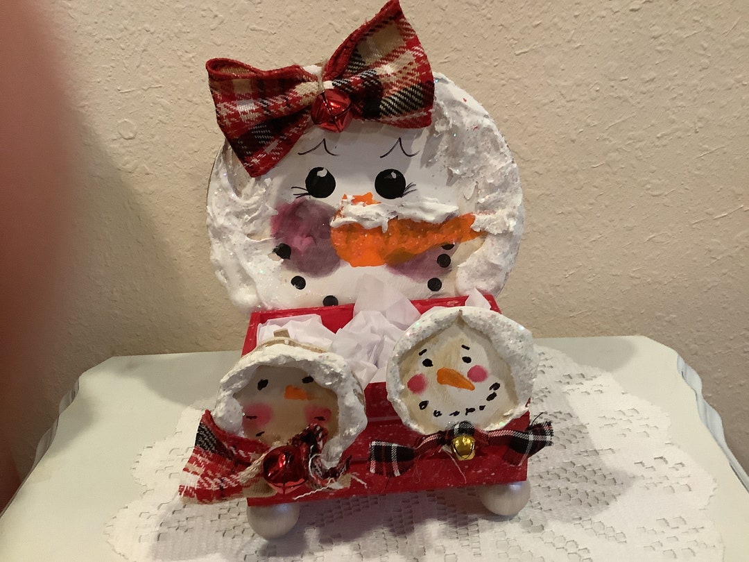 Snowman Crate With 2 Chip Clips. Handmade Hand Painted. Snowman Kitchen ...