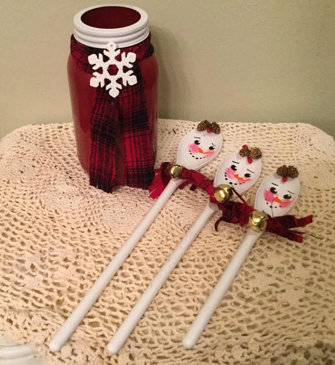 New Snowmen Spoons in Red Quart Jar Housewarming Holiday - Etsy