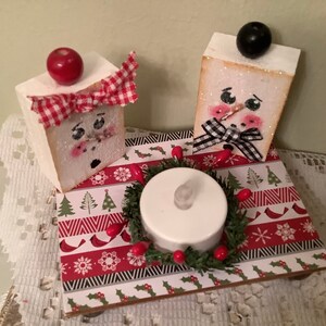 Snowmen Mini Blocks With Battery Tea Light on Riser Holiday Tier Tray ...