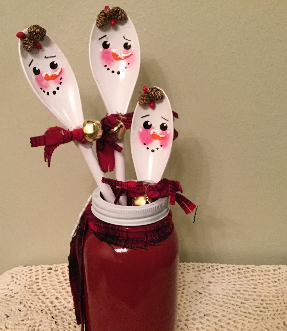 New Snowmen Spoons in Red Quart Jar Housewarming Holiday - Etsy