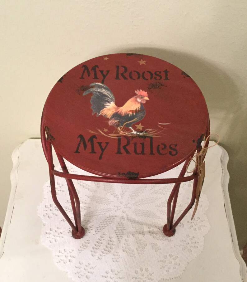 Rooster on Vintage Metal Stool Housewarming Rooster Decor Farm - Etsy
