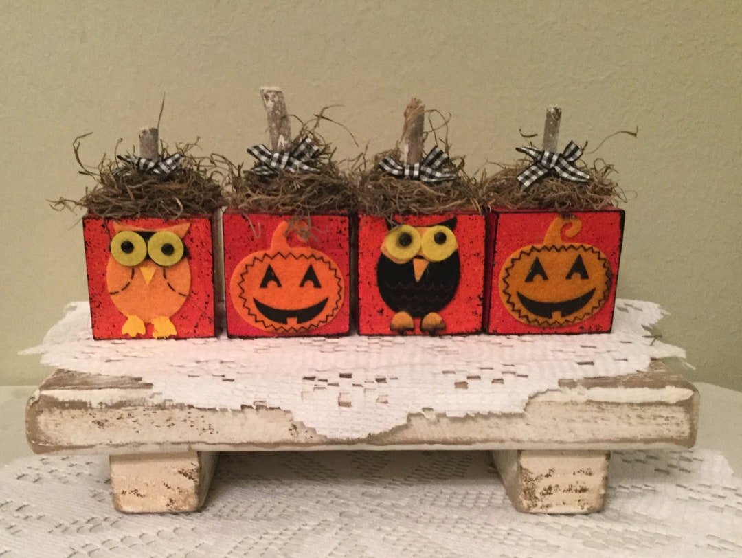 Pumpkin Faux Wood Blocks Fall Decor Housewarming Fall Decor Owl Decor ...