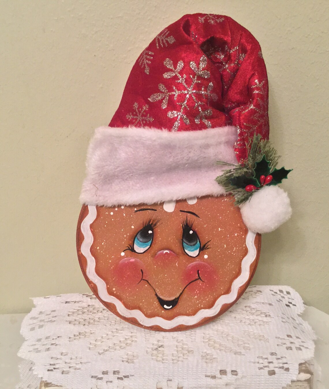 New Gingerbread Face With Santa Hat Wall Hanger Wreath Insert - Etsy