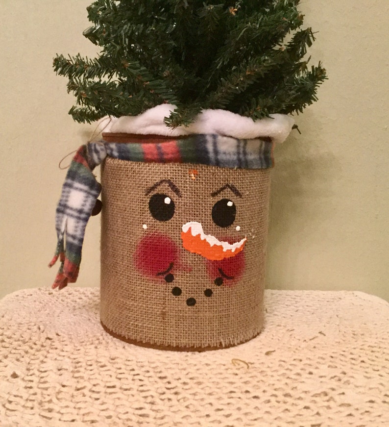Snowman Can Wrap on Faux Rusty Can Christmas Tree Upcycled | Etsy
