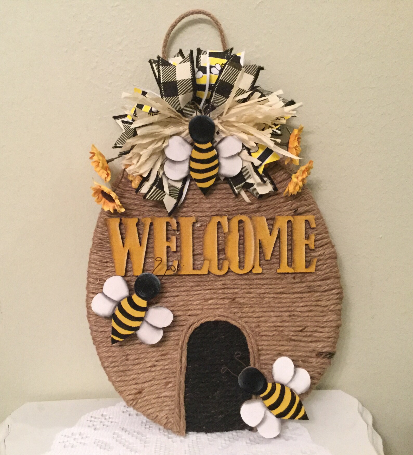 Bee Door Wall Decor Spring Floral Welcome Bee Sign | Etsy