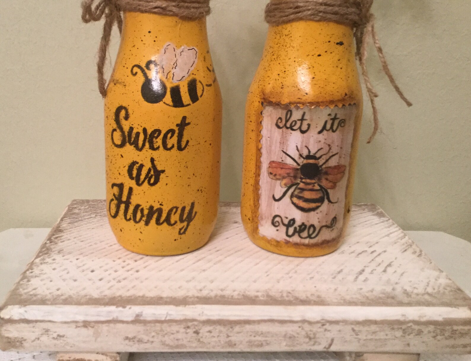 Bee on Upcycled Bottle Housewarming Spring Decor Bee Lover Shelf Setter ...