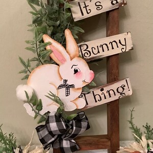 Bunny Ladder Spring Decor Easter Housewarming Bunny Lover Hand Painted ...