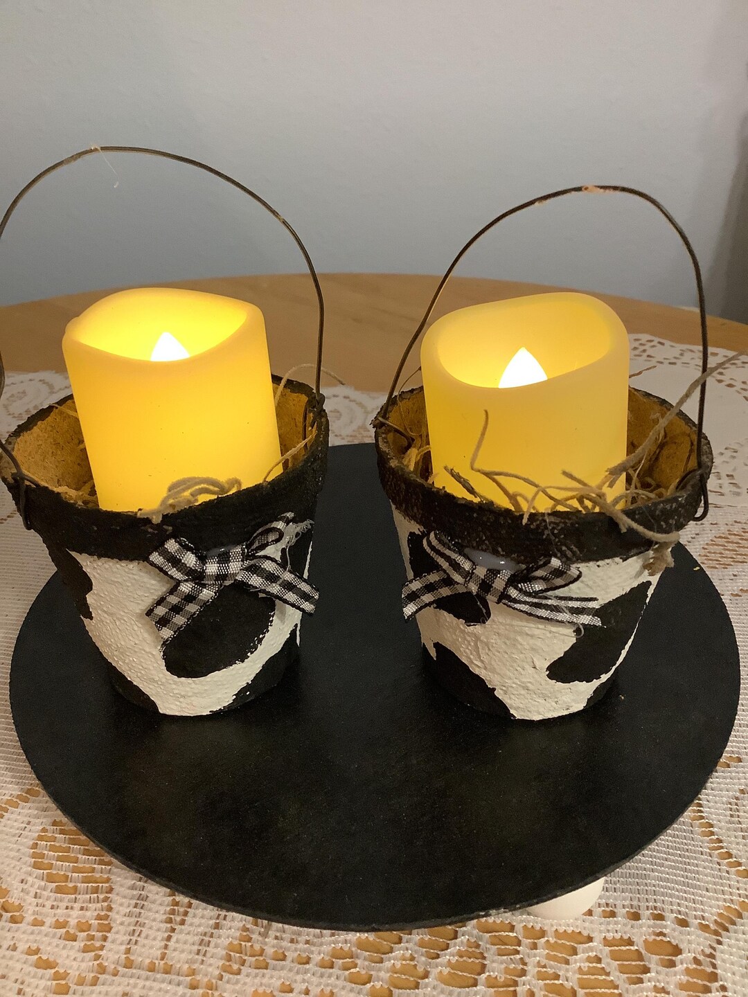 2 Small Cow Farm Pails With Miniature Cow With Tea Lights. Housewarming ...