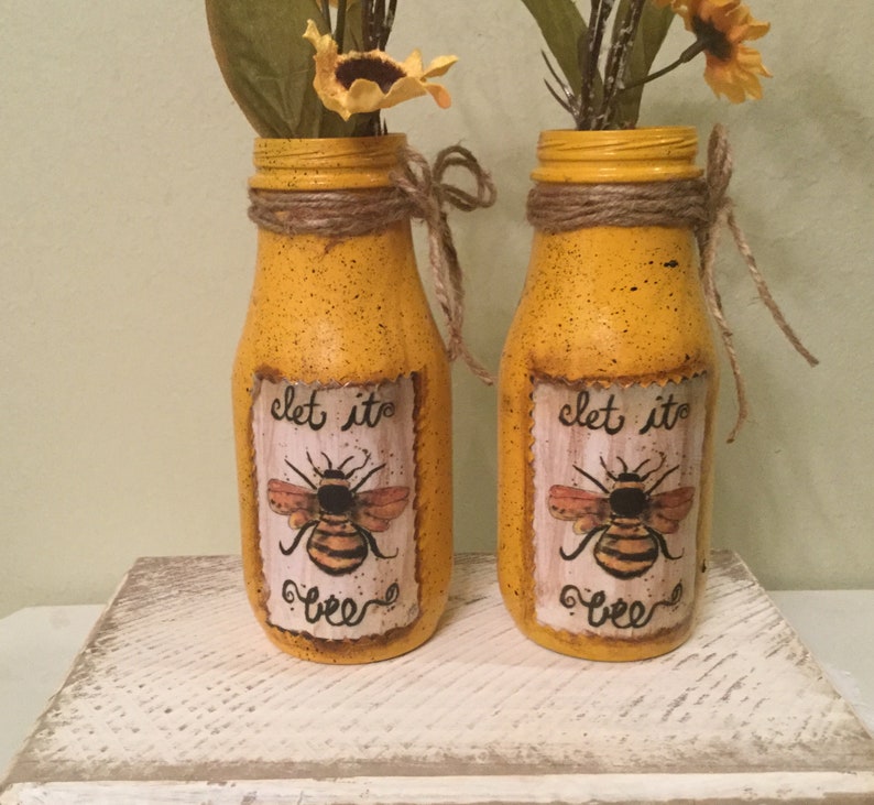 Bee on Upcycled Bottle Housewarming Spring Decor Bee Lover Shelf Setter ...