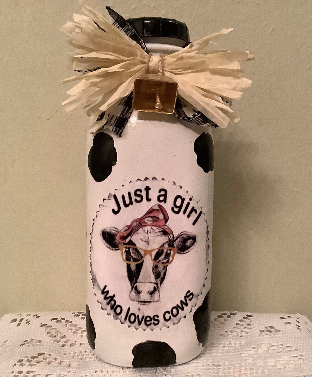 Cow on Upcycled Faux Milk Bottle Housewarming Farm Decor Cow Collector ...