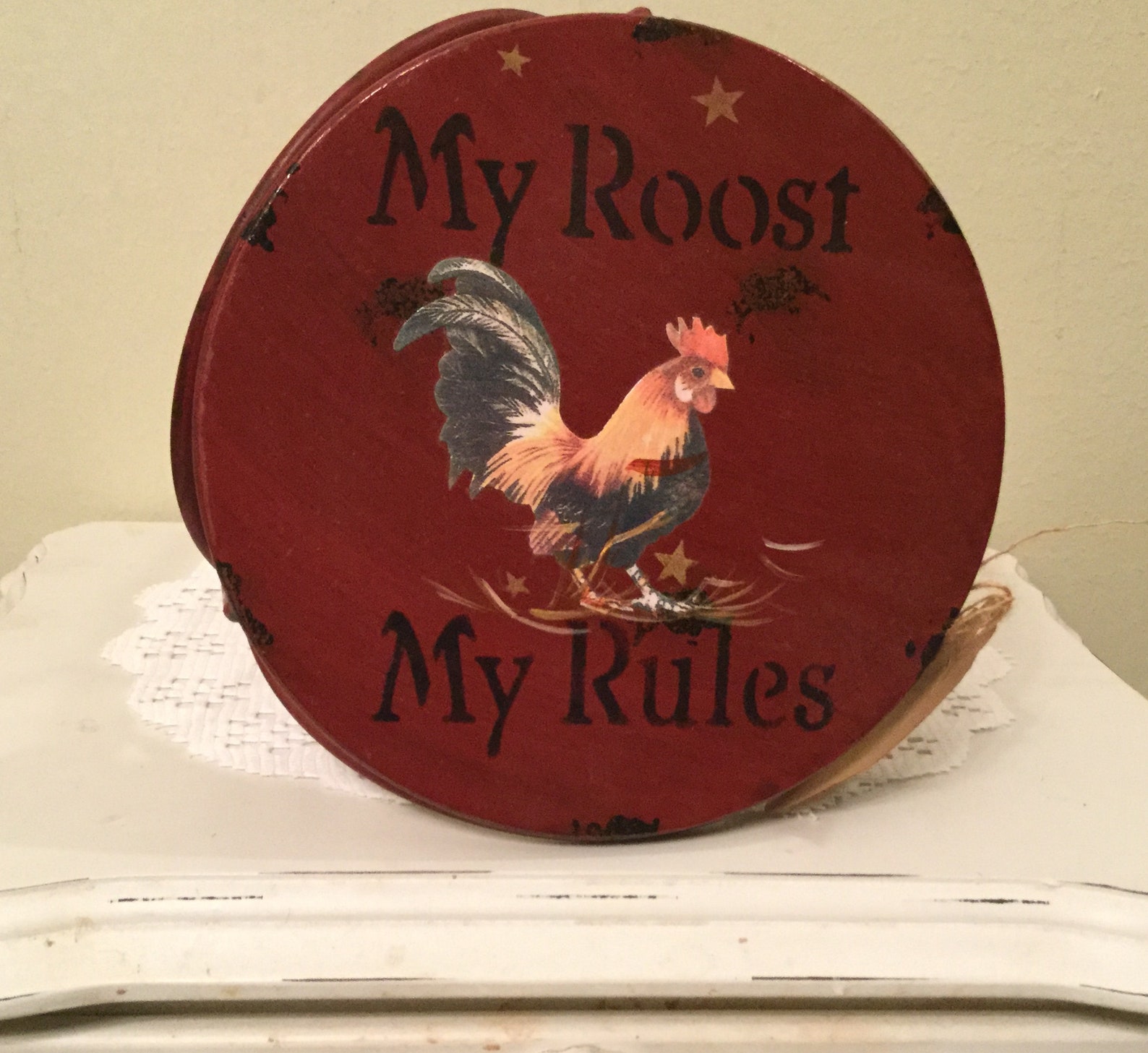 Rooster on Vintage Metal Stool Housewarming Rooster Decor Farm - Etsy