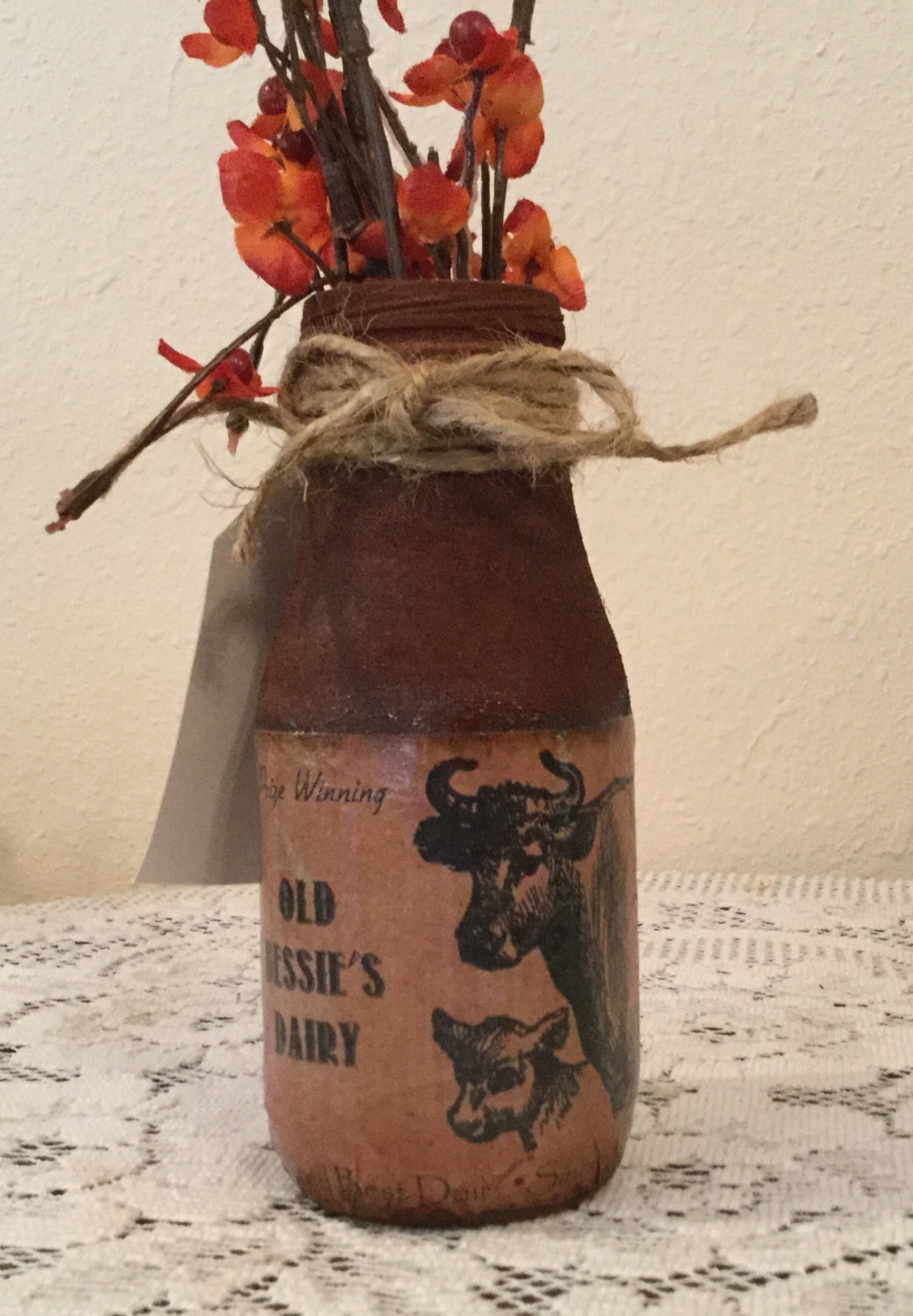 Cow Prim Upcycled Bottles. Housewarming Gift. Prim Decor. | Etsy