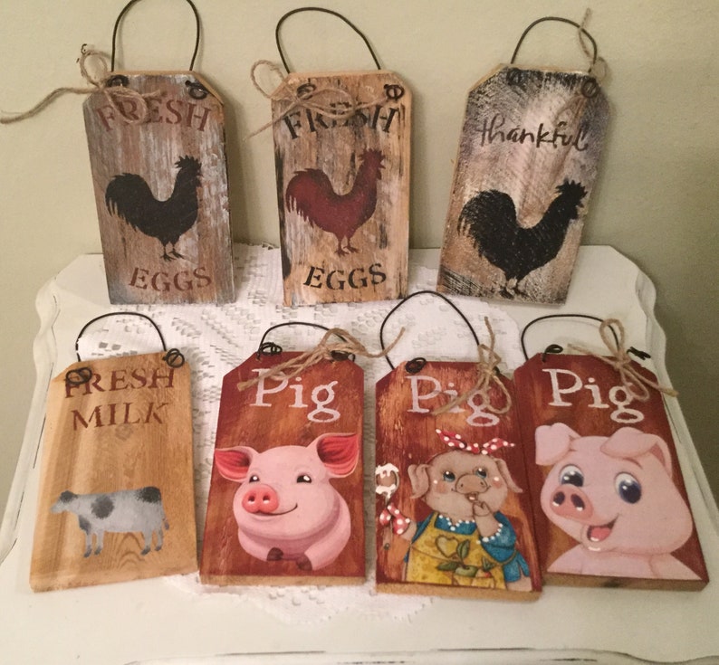 Rooster Cow Pig Upcycled Wood Sign Farm Sign Housewarming | Etsy