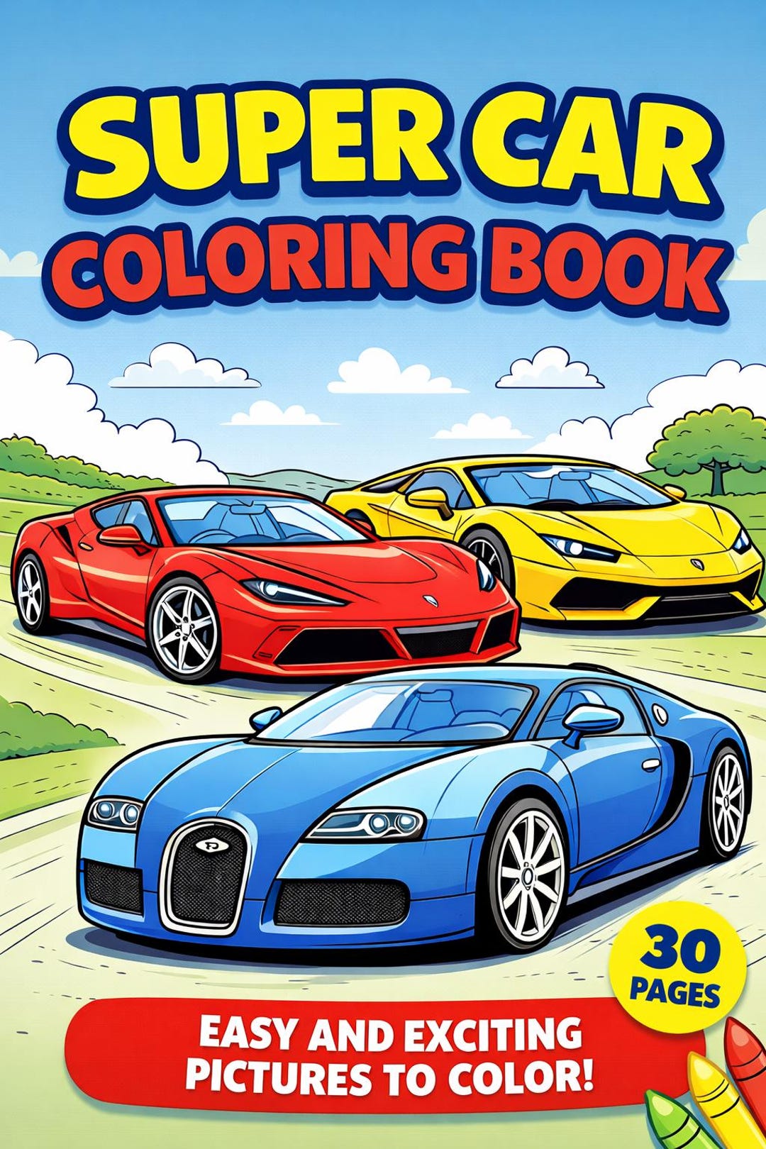Supercar Coloring Book for Kids – 30 Easy Pages (printable PDF) - Etsy