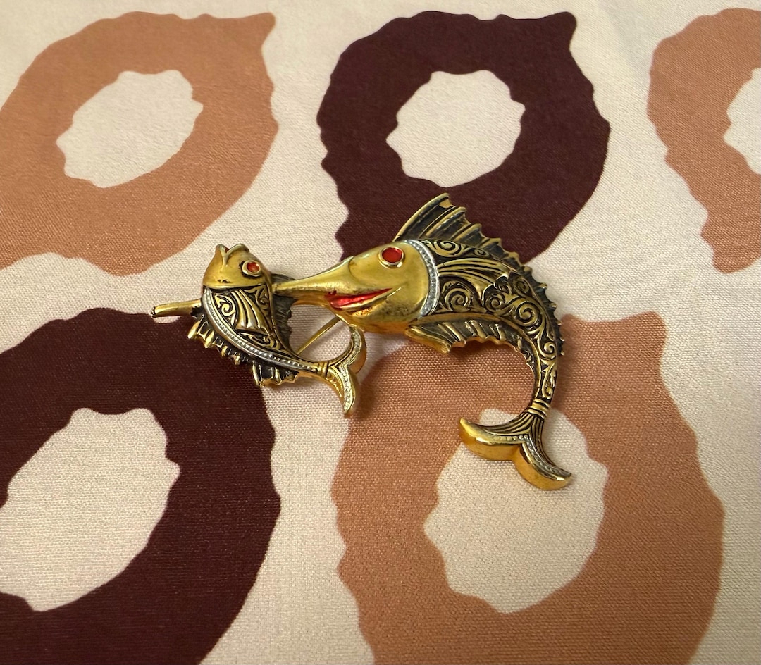 Vintage Spanish Gold and Black Swordfish Pin - Damascene Brooch - Etsy