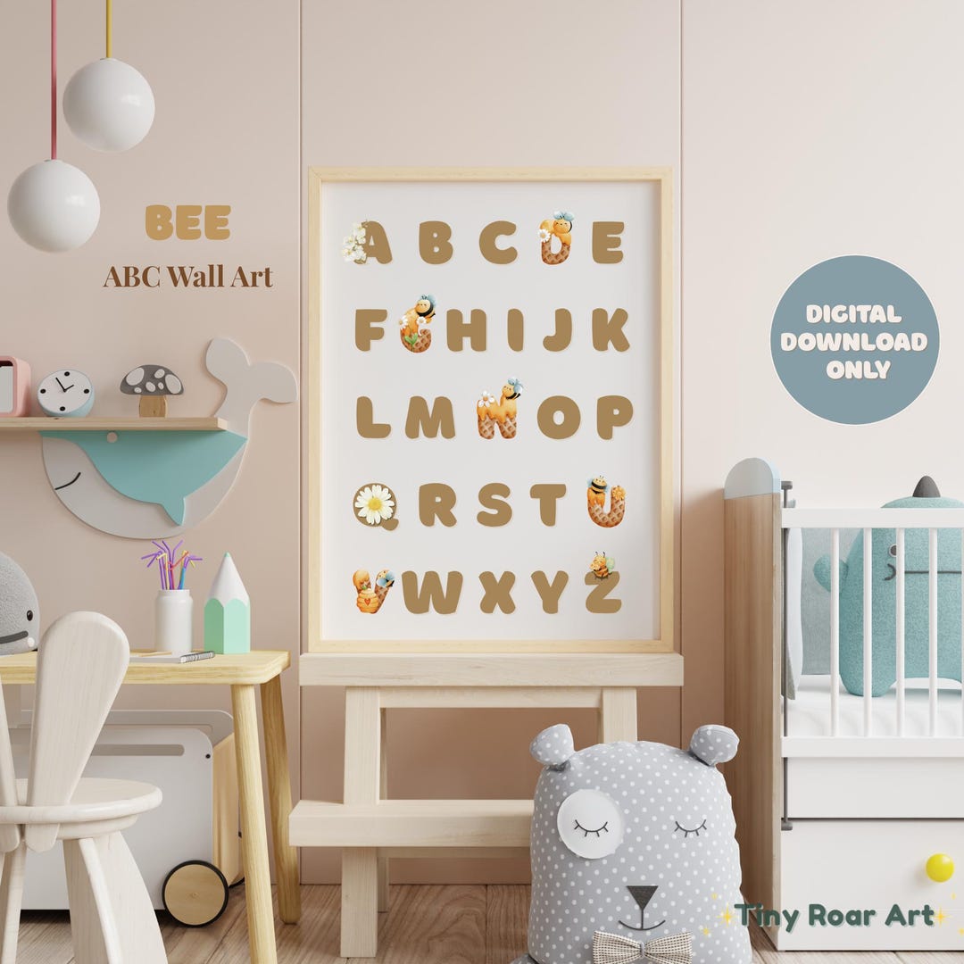 Bee ABC Wall Art | Printable Kids Alphabet Poster | Nursery & Playroom ...