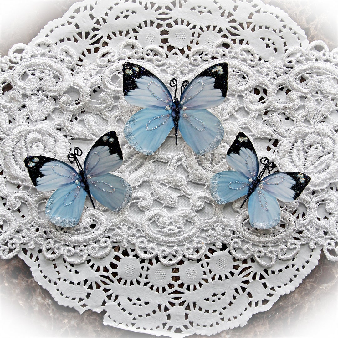 Reneabouquets Handcrafted Butterfly Set Blue Aurora Borealis Paper ...