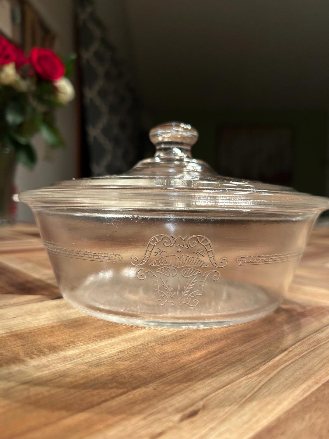 Jeanette Glass - Glasbake - Round Casserole Dish - Poppy Pattern - 217 ...