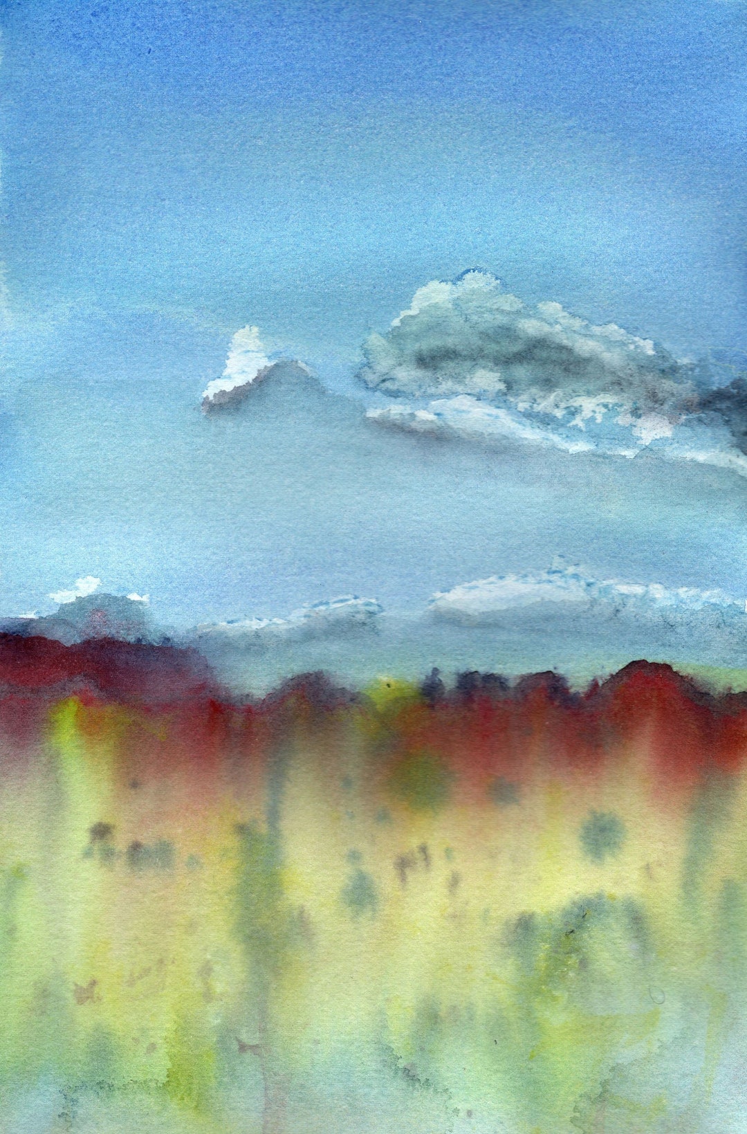 Season Change Original Watercolor Print by Rhema Cruson Clouds Autumn ...