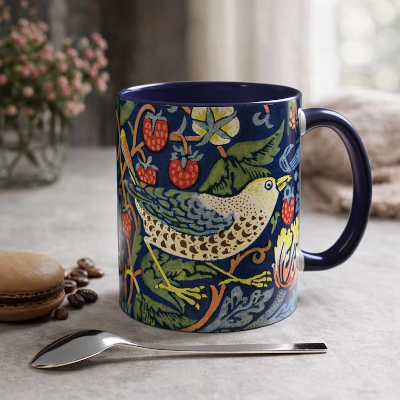 William Morris Strawberry Thief Mug, Vintage Bird Floral Ceramic Coffee ...