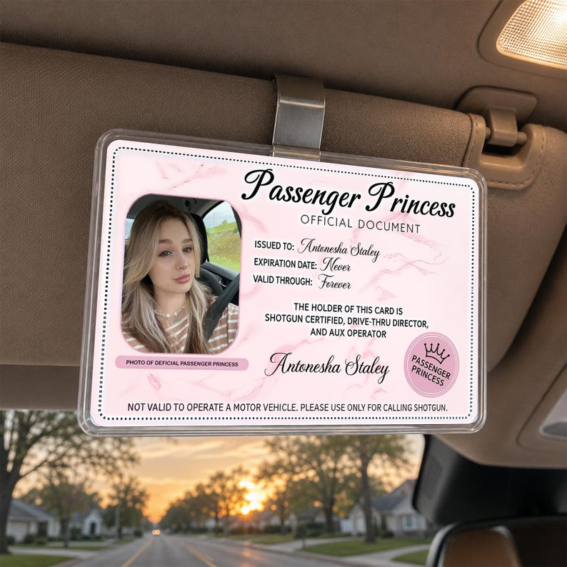 Personalized Funny Car Visor Clip Passenger Princess License for ...