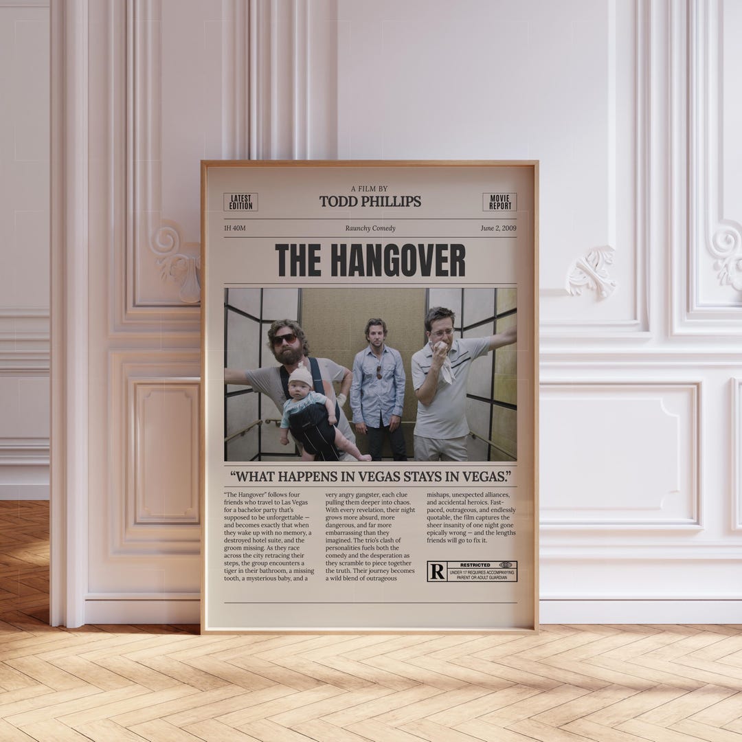 The Hangover Poster, Bradley Cooper Movie, Retro Newspaper Movie Poster ...