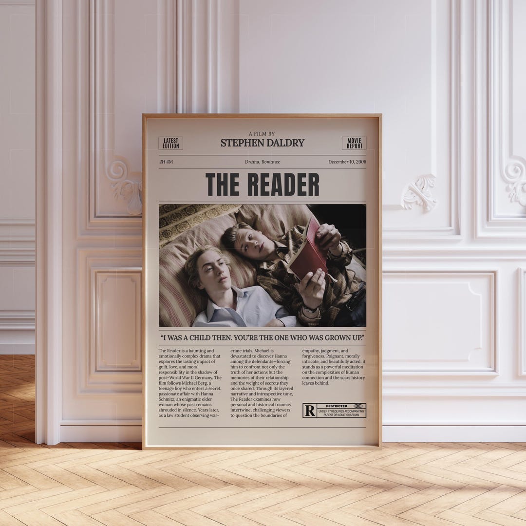 The Reader Poster, Modern Home Decor, Retro Newspaper Movie Poster ...