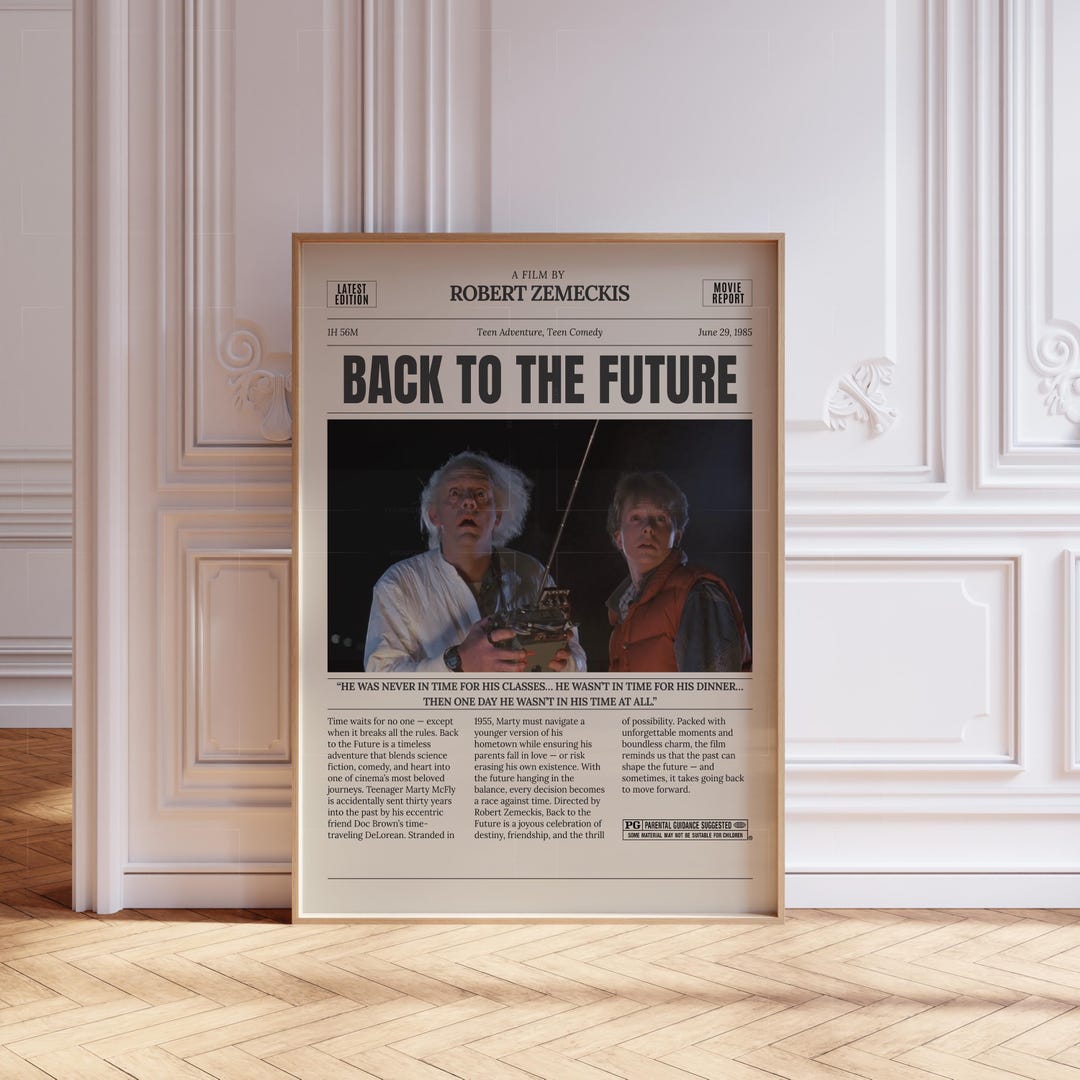 Back to the Future Poster, Retro Newspaper Movie Poster, Black White ...