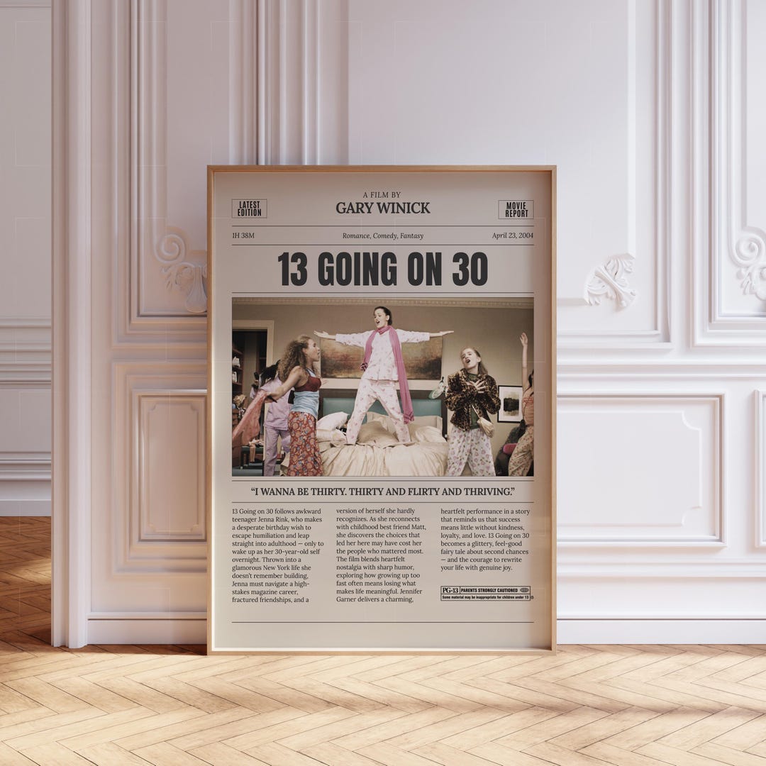 13 Going on 30, Retro Newspaper Movie Poster, 2000s Feel-good Wall ...