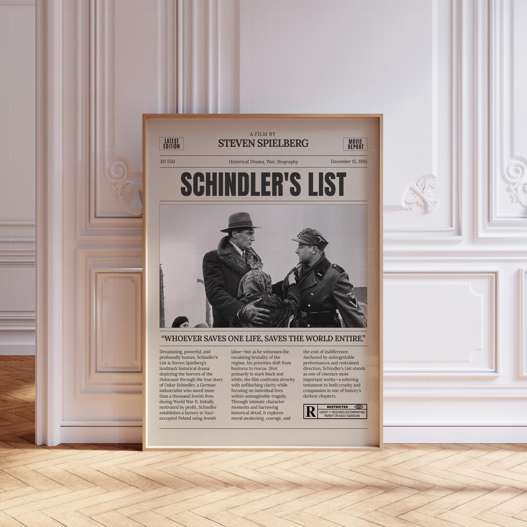 Schindler’s List Poster, Steven Spielberg, Retro Newspaper Movie Poster ...