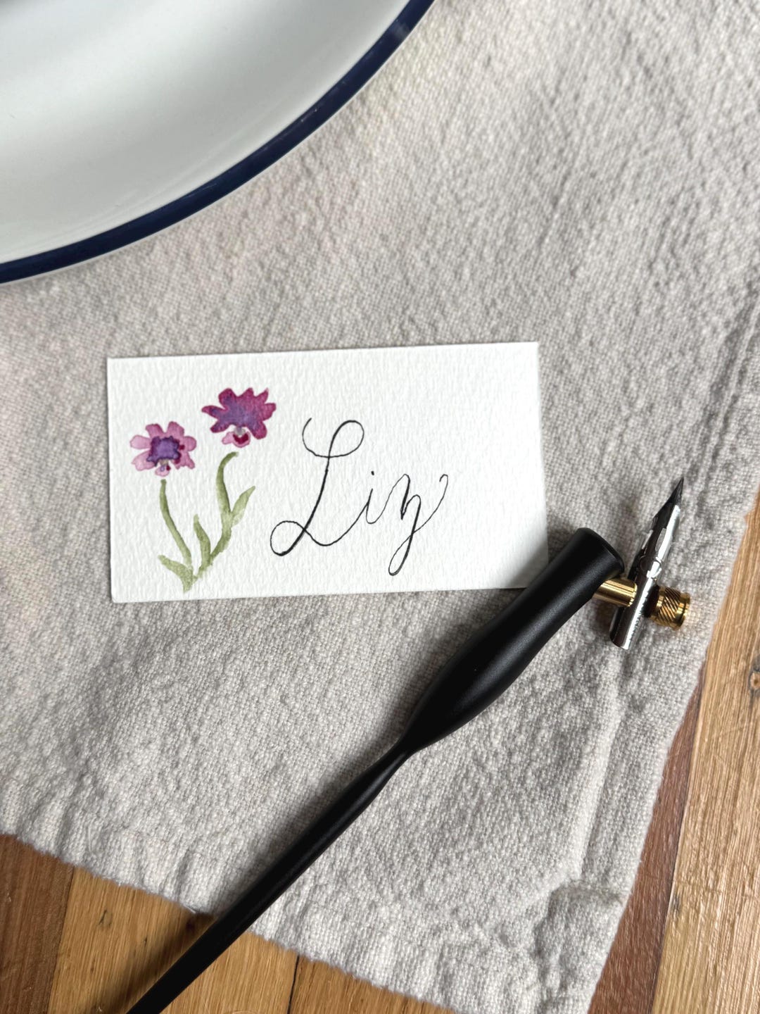 Custom Floral Watercolor Place Cards With Calligraphy | Painted Wedding ...