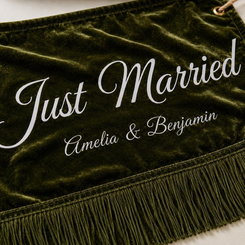 Custom Velvet Wedding Banner, Just Married Head Table Sign ...