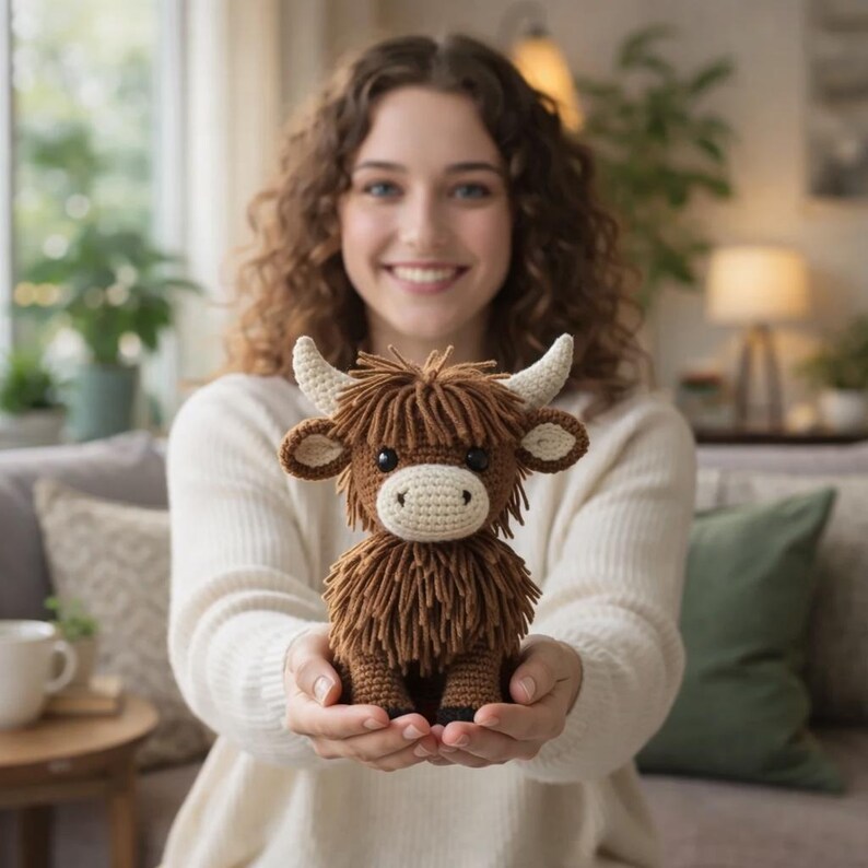 Highland Cow Crochet Pattern PDF, Cute Fluffy Cow Amigurumi, Farm ...
