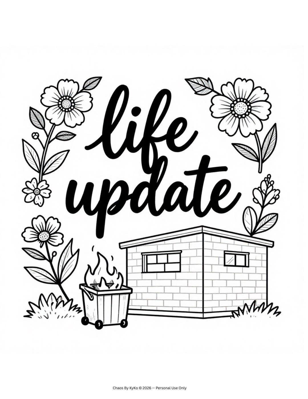 Dumpster Fire Coloring Page: Life Update Stress Relief (PDF Download ...