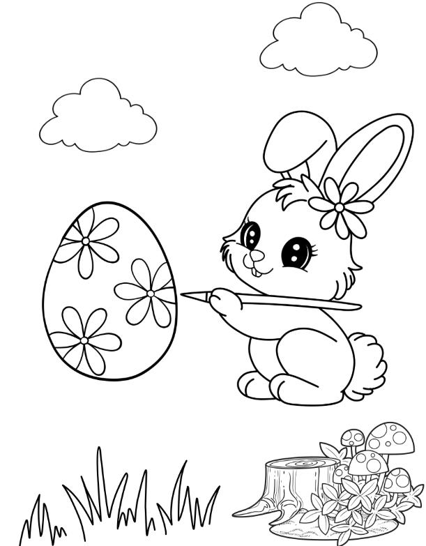 Bunny & Girl Easter Egg Hunt Coloring Page for Kids (PDF Download) - Etsy
