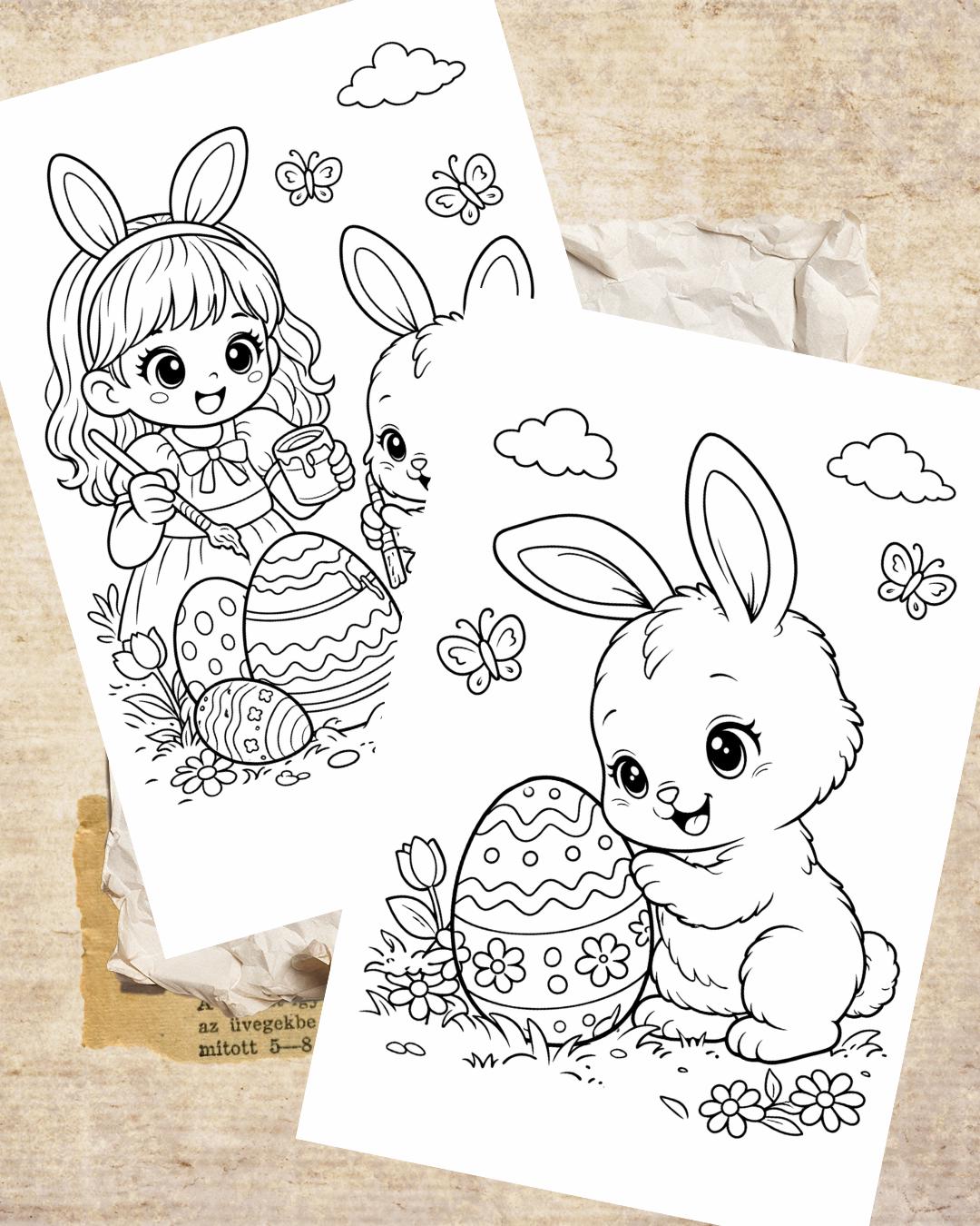 Bunny & Girl Easter Egg Hunt Coloring Page for Kids (PDF Download) - Etsy