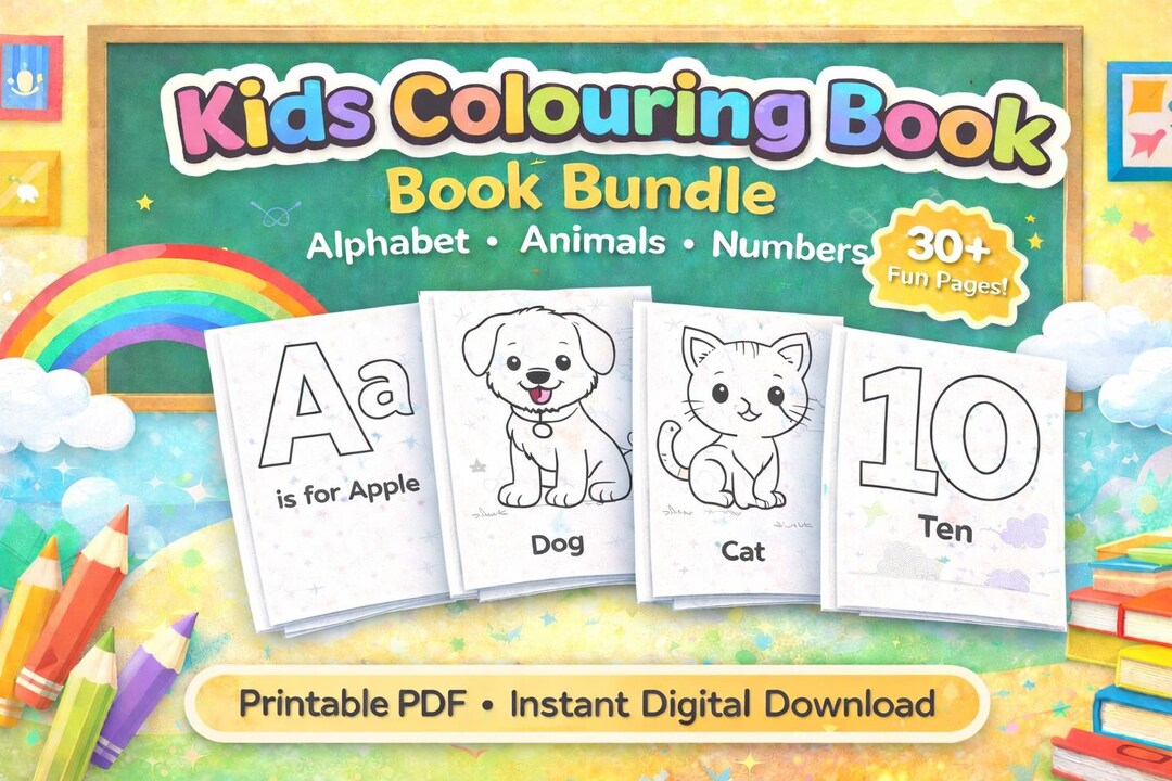 Printable Kids Coloring Book Bundle – Animals, Alphabet & Numbers (PDF ...