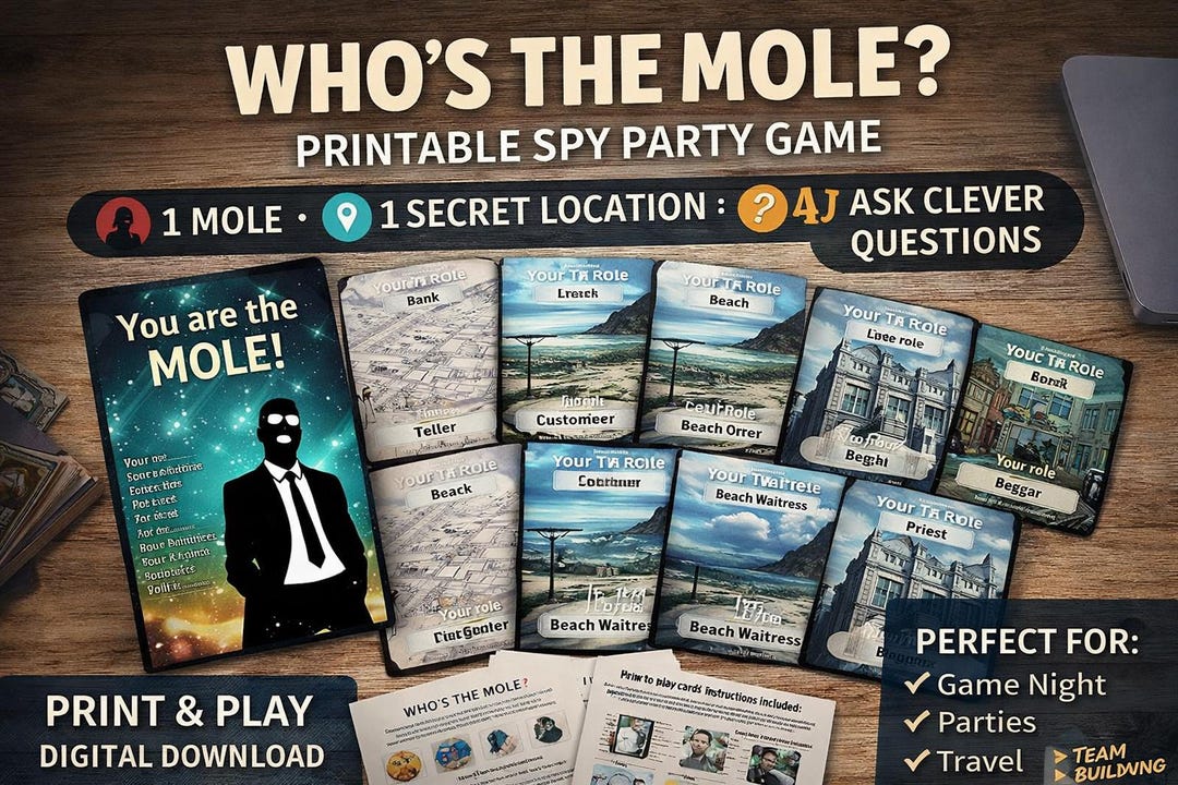 Printable Spy Party Game – Who’s the Mole? Hidden-role Social Deduction ...